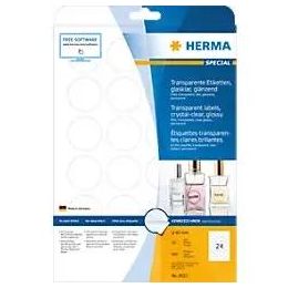 Herma Klebeetiketten 8023 Transparent DIN A4 Rund Ø 40 mm 25 Blatt à 24 Etiketten