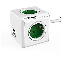 ALLOCACOC 1402GN / DEEUPC PowerCube Steckdosenwürfel mit 2 USB-Anschlüssen 4 Buchsen Typ F 1,5 m Weiß, Grün