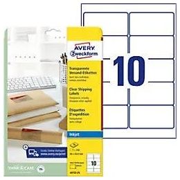 Avery Zweckform Abziehhilfe QuickPEEL Versandetiketten J4722-25 Selbsthaftend DIN A4 Transparent 96 x 50,8 mm 25 Blatt à 10 Etiketten