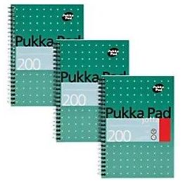 Pukka Pad Notizbuch Metallic Jotta A5 liniert Spirale gebundener Karton Hardback Grün perforiert 200 Seiten 3er-Pack