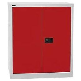 Bisley Universal Flügeltürenschrank Stahl 1 Fachboden abschließbar 914 x 400 x 1.000 mm Hellgrau, Rot