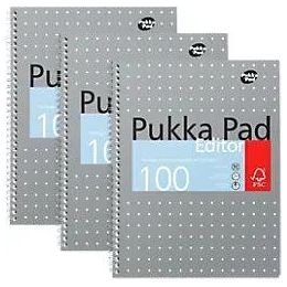 Pukka Metallics Notizbuch DIN A4 Liniert Doppeldraht Seitlich gebunden Karton Hardback Grau Gelocht 100 Seiten 3 Stück à 100 Blatt