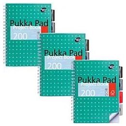 Pukka Metallics Notizbuch DIN B5 Kariert Doppeldraht Seitlich gebunden Polypropylen Hardback Grün Nicht gelocht 200 Seiten 3 Stück à 200 Blatt