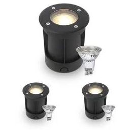 LED Bodeneinbaustrahler Schwarz rund 230V IP67 - Leuchtmittel: GU10 5W 2700K DIM...