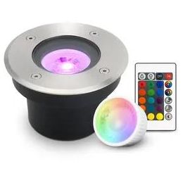 LED Bodeneinbaustrahler FLACH rund Edelstahl 230V IP67 - Leuchtmittel: 5W RGB+CC...