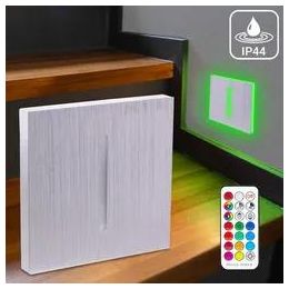 LED Treppenleuchte IP44 eckig Alu-gebürstet - Lichtfarbe: RGB Warmweiß 3W - Lich...