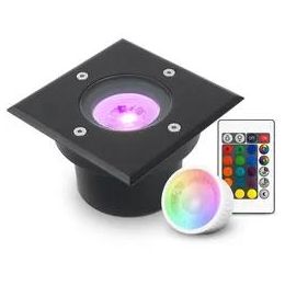 LED Bodeneinbaustrahler Schwarz FLACH eckig 230V IP67 - Leuchtmittel: 5W RGB+CCT...