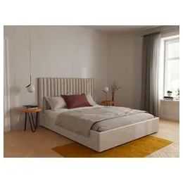 Bett mit Bettkasten - 180 x 200 cm mit Kopfteil - Stoff - Beige - SARAH