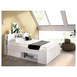 Bett mit Kopfteil, Stauraum & Schubladen + Lattenrost - 140 x 190 cm - Weiß - LEANDRE