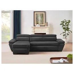 Ecksofa mit Schlaffunktion - Leder - Ecke Links - Anthrazit - JONOVA