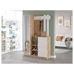 Garderobe mit 3 Türen & 1 Spiegel - Weiß & Holzfarben - MIROTA
