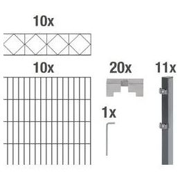 GAH Alberts Doppelstabmattenzaun ALBERTS "Bergen", grau (anthrazit), H:120cm, Stahl, Zaunelemente, anthrazit, H&ouml;he: 100-160cm, Gesamtl&auml;nge: 10-20m, zum Einbetonieren