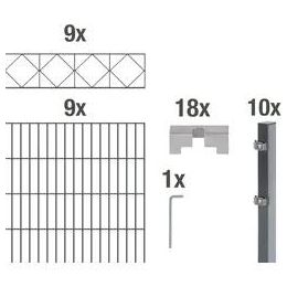 GAH Alberts Doppelstabmattenzaun ALBERTS "Bergen", grau (anthrazit), H:160cm, Stahl, Zaunelemente, anthrazit, H&ouml;he: 100-160cm, Gesamtl&auml;nge: 10-20m, zum Einbetonieren