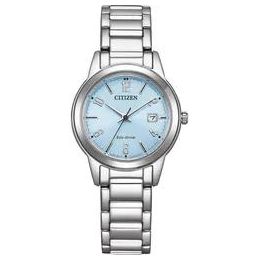 Solaruhr Citizen, silber (silberfarben, hellblau), Armbanduhren, Damen, Armbanduhr, Damenuhr, Edelstahlarmband, Datum