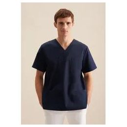 Funktionshemd Seidensticker, Herren, Gr. L41-42, normale Ärmellängen, blau (dunkelblau), 60% Baumwolle 40% Polyester, unifarben, regular fit, V-Ausschnitt, gerader Abschluss, Hemden, Kasack Uni