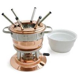 Fondue SWISSMAR "Lausanne", braun (kupferfarben), B:24cm H:20cm T:24cm, Fondues, 11-teilig, inkl. 6 nummerierten Fonduegabeln und Keramikeinsatz