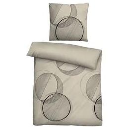 Bettwäsche Biberna "Circle", grau (kitt), B/L: 155cm x 220cm, , Flanell, B/L: 80cm x 80cm, Flanell, Obermaterial: 100% Baumwolle, Bettwäsche, kuschelig warm, weich, Melange, 100% Baumwolle, made in Germany