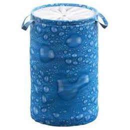 Wäschekorb Sanilo "Tautropfen Blau", blau, H:55cm Ø:37cm, Polyester, Wäschesammler, 60 Liter, faltbar, mit Sichtschutz
