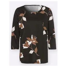 Print-Shirt CLASSIC BASICS "Shirt", Damen, Gr. 42, schwarz (schwarz, bedruckt), 100% Baumwolle, geblümt, gemustert, mehrfarbig, Rundhals, Shirts