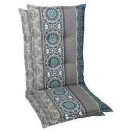 Sesselauflage GO-DE "Mittellehner", blau (blau, grau), B:110cm H:8cm T:50cm, Bezug: 65% Polyester, 35% Baumwolle, Polsterauflagen