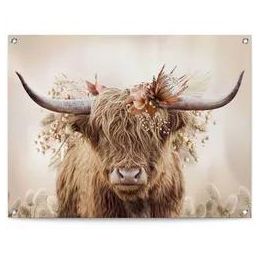 Poster Reinders "Highlander in Blumen", beige (farbe bild(er): beige), B:80cm H:60cm T:0,1cm, Leinwand, Bilder, Outdoor für Garten oder Balkon