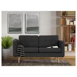 2-Sitzer Home Affaire "Brest", grau (anthrazit), B:144cm H:84cm T:81cm, NaturLeder in Sitz und Rücken, Korpus in passendem Kunstleder., Sofas, mit Knopfheftung und Steppung im Rücken, geradliniges Design