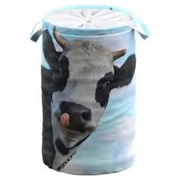 Wäschekorb Sanilo "Kuh", bunt, H:55cm Ø:37cm, Polyester, Wäschesammler, 60 Liter, faltbar, mit Sichtschutz