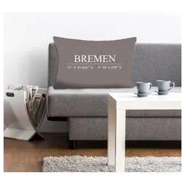 Dekokissen queence "Bremen", grau (grau, bedruckt), B:40cm L:60cm, Polyester, Dekokissen_Sitzkissen_Kissenh&uuml;llen, mit Schriftzug, Kissenh&uuml;lle ohne F&uuml;llung, 1 St&uuml;ck