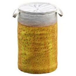 Wäschekorb Sanilo "Bier", gelb, H:55cm Ø:37cm, Polyester, Wäschesammler, 60 Liter, faltbar, mit Sichtschutz