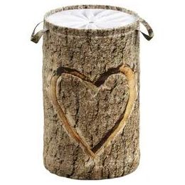 Wäschekorb Sanilo "True Love", braun, H:55cm Ø:37cm, Polyester, Wäschesammler, 60 Liter, faltbar, mit Sichtschutz