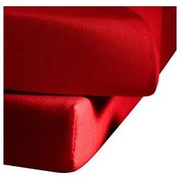 Spannbettlaken Fleuresse "Ines hochwertiger Jersey aus reiner Baumwolle", rot (bordeaux), B:150cm L:200cm, Jersey, Obermaterial: 100% Baumwolle, Laken, aus Baumwolle, für Matratzen bis 23 cm Höhe, Bettlaken, Spannbetttuch