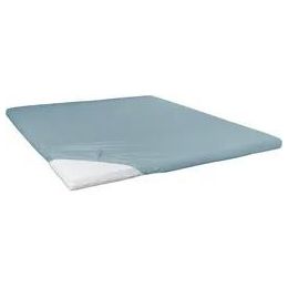 Spannbettlaken Primera "Elasthan-Feinjersey Topper", blau (aquamarin), 1 Stk., Jersey-Elasthan, 90-100x200 10, Jersey-Elasthan, Obermaterial: 95% Baumwolle, 5% Elasthan, Bettlaken, Aus 95% gekämmter Baumwolle und 5% Elastan