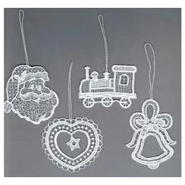 Baumbehang Stickereien Plauen "Weihnachtsmotive" Gr. 1, weiß, B:7cm H:7cm, Polyester, Dekohänger, Baumbehang "Weihnachtsmotive"