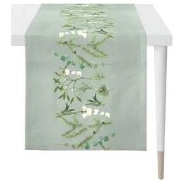 Tischläufer Apelt "4687 CHALET STYLE, Weihnachtsdeko, Weihnachten", grün (grün, weiß, natur), B:42cm L:140cm, Baumwolle, Tischdecken, Digitaldruck
