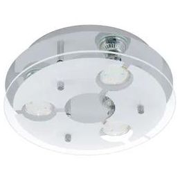 Eglo Deckenleuchte "CABI Deckenlampe, Edelstahl und Glas, GU10, Wohnzimmerlampe, Lampe", weiß (chromfarben, weiß), 3, Ø 27cm H: 8,5cm, Leuchten, Deckenleuchte, Flur, H8,5 x Ø27cm, chrom, weiß, klar, 3X2,8W inkl.