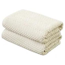 Badetücher Framsohn FROTTIER "Ocean Bio Duschtücher", beige (beige, naturweiß, natur), B:75cm L:150cm, Frottier, Baumwolle, Handtücher, hergestellt in Österreich, mit Kordel, gedrehter Bauschzwirn