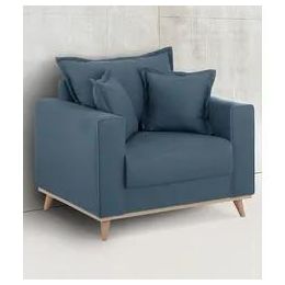 Sessel Home Affaire "Edina", blau, B:95cm H:74cm T:84cm, Webstoff (100% Polyester);Baumwollmix (50% Baumwolle, 50% Polyester);Baumwollmix (50% Baumwolle, 50% Polyester), Sessel, Sessel, auch in Baumwollmix-Bezug, im skandinavischem Stol