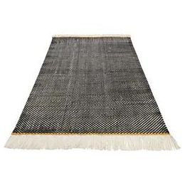 Wollteppich Esprit "Casa ESP 2208", schwarz, B:160cm H:18mm L:230cm, Schurwolle, Teppiche, Fransenteppich, Naturfaserteppich mit Fransen, Wohnzimmer