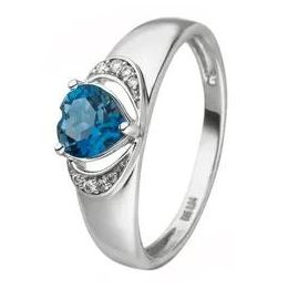 Fingerring Jobo "Herz-Ring" Gr. 56, weiß (weißgold 585), Fingerringe, Damen, 56, P1 = bei 10-facher Vergrößerung erkennbare Einschlüsse, Weißgold 585-Diamanten, Weißgold 585, Diamanten, 585 Weißgold mit Blautopas und 8 Diamanten