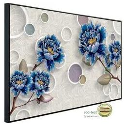 papermoon Infrarotheizung "Muster mit Blumen blau", bunt (kunstmotiv im aluminiumrahmen), B/H/T: 120cm x 90cm x 3cm, 1.200 W, Heizkörper, sehr angenehme Strahlungswärme