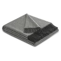 Plaid Biederlack "Vivo", blau (antracite), B:130cm L:170cm, Kaschmir, Schurwolle, Wohndecken, mit hohem Kaschmiranteil