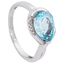 Fingerring Jobo "Ring mit Blautopas und 5 Diamanten" Gr. 56, weiß (weißgold 585), Fingerringe, Damen, 56, P2 = erkennbare Einschlüsse, Weißgold 585-Diamanten, Weißgold 585, Diamanten, 585 Weißgold