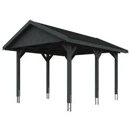 Skan Holz Einzelcarport SKANHOLZ "Wallgau", grau (schiefergrau), B/H/T: 380cm x 215cm x 500cm, Carports, mit schwarzen Dachschindeln