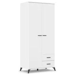 Drehtürenschrank Rauch "Lucena", weiß (alpinweiß), B:95cm H:203cm T:54cm, Holzwerkstoff, Schränke, mit schräg ausgestellten Füßen im Monochrom-Stil