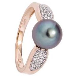 Perlenring Jobo "Ring mit Tahiti-Perle und 34 Diamanten" Gr. 56, rosa (roségold 585), Fingerringe, Damen, 56, SI = kleine Einschlüsse, Roségold 585-Diamanten-Perlen, Rosu00e9gold 585, Diamanten, Perlen, 585 Roségold