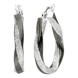 Paar Creolen Jobo, silber (silber 925), Ohrringe, Damen, Silber 925 (Sterlingsilber), oval 925 Silber schwarz bicolor