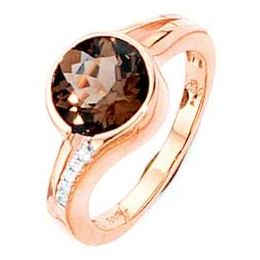 Diamantring Jobo Gr. 52, rosa (roségold 585), Fingerringe, Damen, 52, P1 = bei 10-facher Vergrößerung erkennbare Einschlüsse, Diamanten Roségold 585, Diamanten, Roségold 585, 585 Roségold mit Rauchquarz und 5 Diamanten