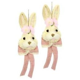Osterhase I.GE.A. "Bast-Hasenkopf mit Blume und Schleife, Frühlingsdeko", beige (natur, rosa), B:10 H:35, Bast, Dekofiguren, Osterdeko zum Aufhängen, Dekofigur, Wanddeko