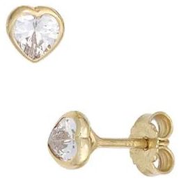 Paar Ohrstecker Jobo, gold (gelbgold 333), Ohrringe, Damen, Gelbgold 333, Herz 333 Gold mit Zirkonia
