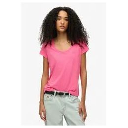 Kurzarmshirt Superdry "SCOOP NECK TEE", Damen, Gr. XXL, pink (azalea pink), Single Jersey, Obermaterial: 60% Baumwolle, 40% Modal, unifarben, Casual, regular fit hüftbedeckend, Rundhals, Shirts